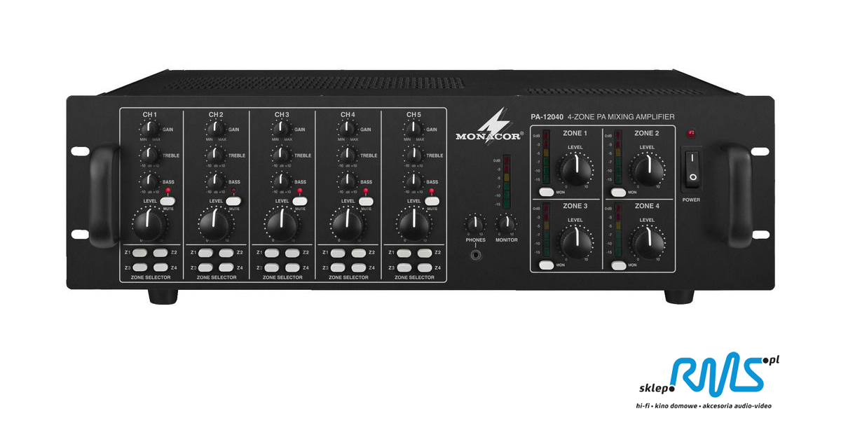 Monacor PA-12040 (PA12040) 4-channel amplifier and applicable in 100V ...
